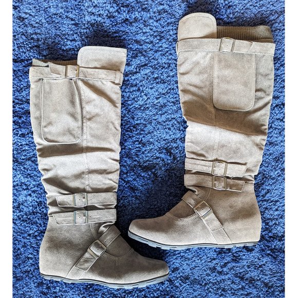 Daily Shoes | Shoes | Nwt Chic Grey Suede Kneehigh Boots With Buckle ...